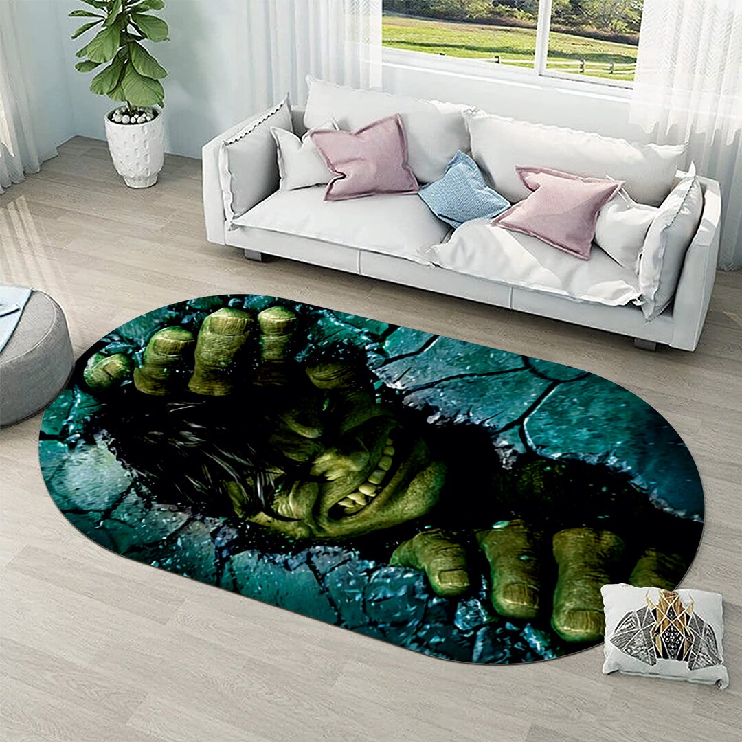 Oval Rug,3d Illusion,angry Hulk Rug,green Giant Rug,for Living Room Rug ...