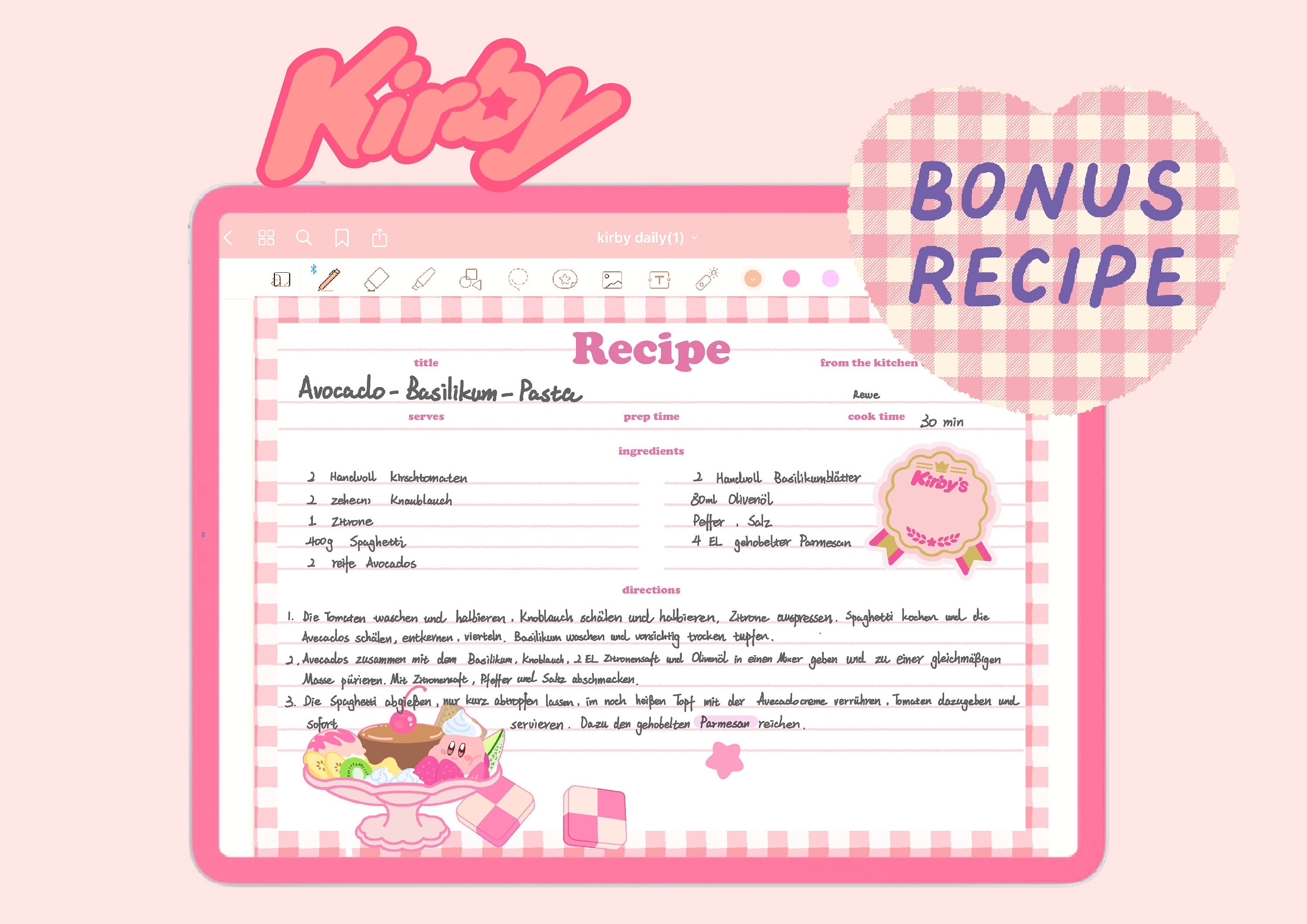 Cute Kirby's Dream Bffet Digital Planner | Goodnotes Templates ...