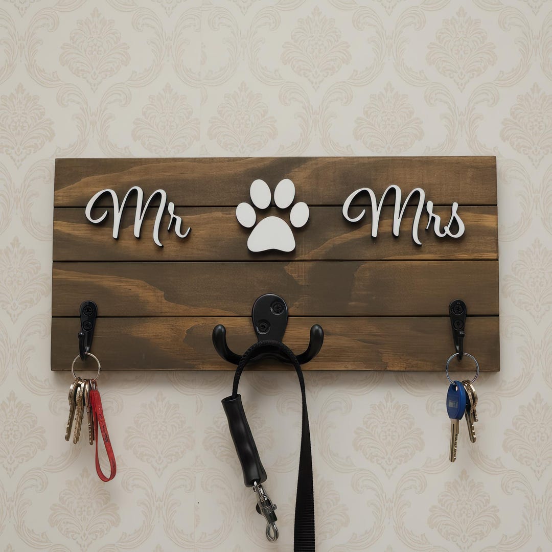 Mr. & Mrs. Key and Leash Holder | Pet Lover and Dog Mom Gift - Etsy