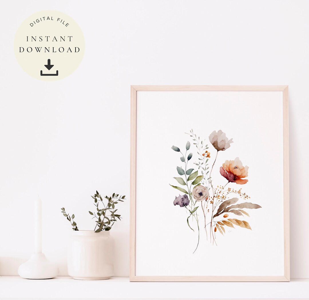 Wildflower Wall Print, Watercolor Poster, Botanical Art, Bedroom Wall ...