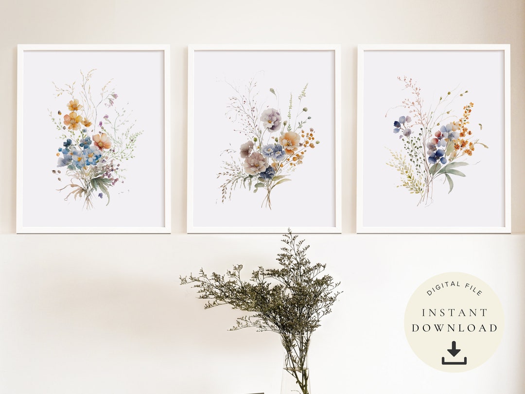 Set of 3 Wildflower Posters, Field Flower Prints, Watercolor Spring ...