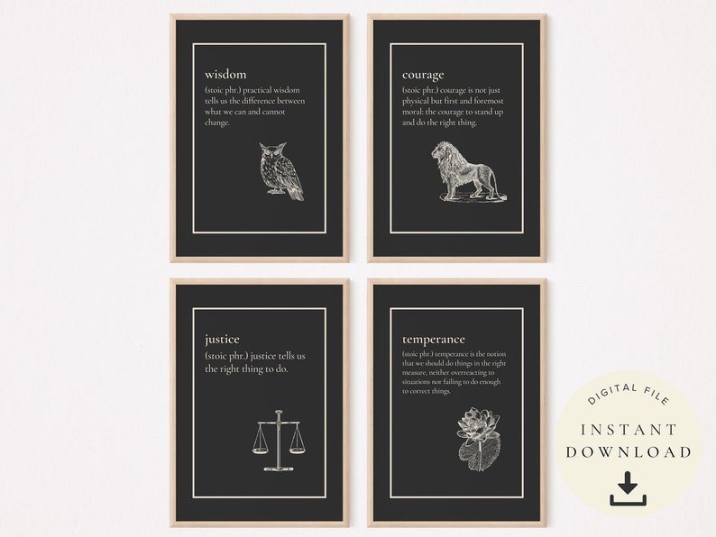 Stoic Virtues Poster, Marcus Aurelius Design Prints, Stoicism Wall Art ...