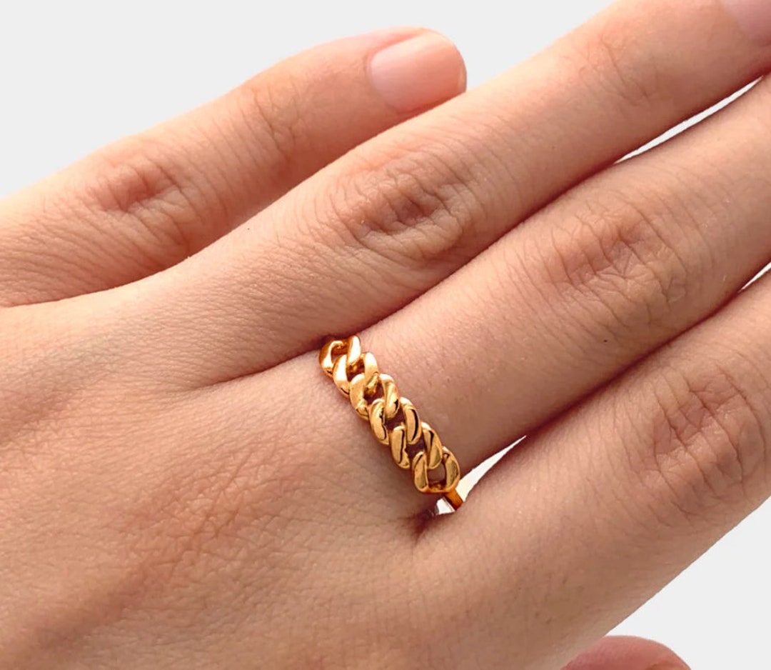 Curb Chain Ring, Solid 14k Yellow Gold Ring, Handmade Gold Ring Gift ...
