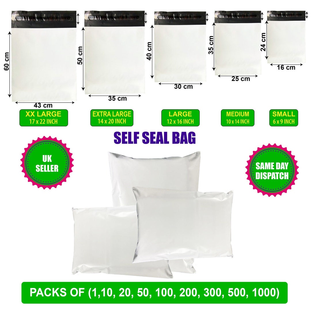 White Postal Mailing Bags Postage Coloured Plastic Packaging Parcel ...