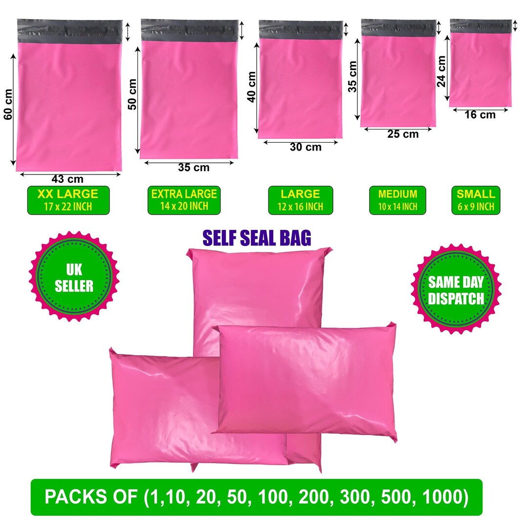 Pink Postal Mailing Bags Postage Coloured Plastic Packaging Parcel ...