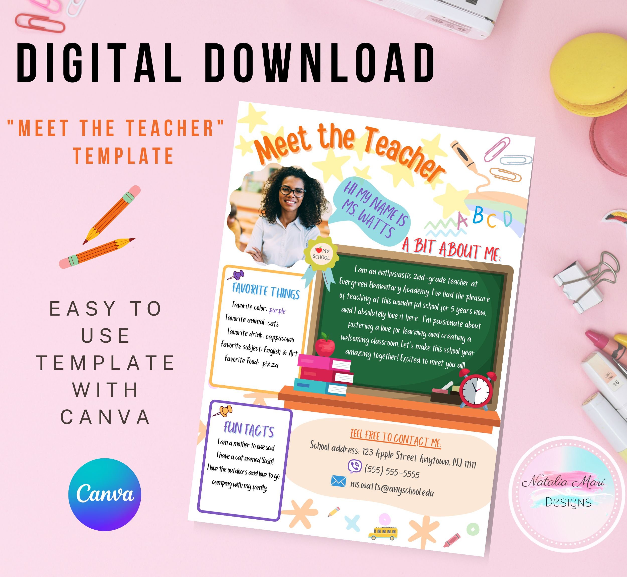Colorful "meet the Teacher" Template - Editable Canva Design - Etsy