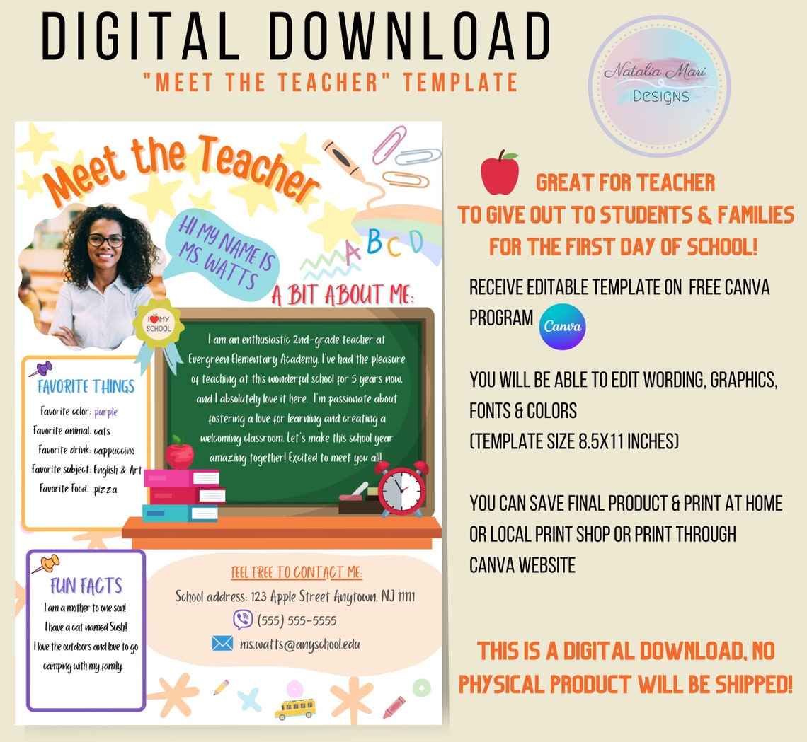 Colorful "meet the Teacher" Template - Editable Canva Design - Etsy