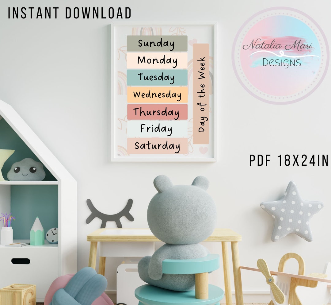 Neutral Days of the Week Educational Poster, Learning Poster, Bohemian ...
