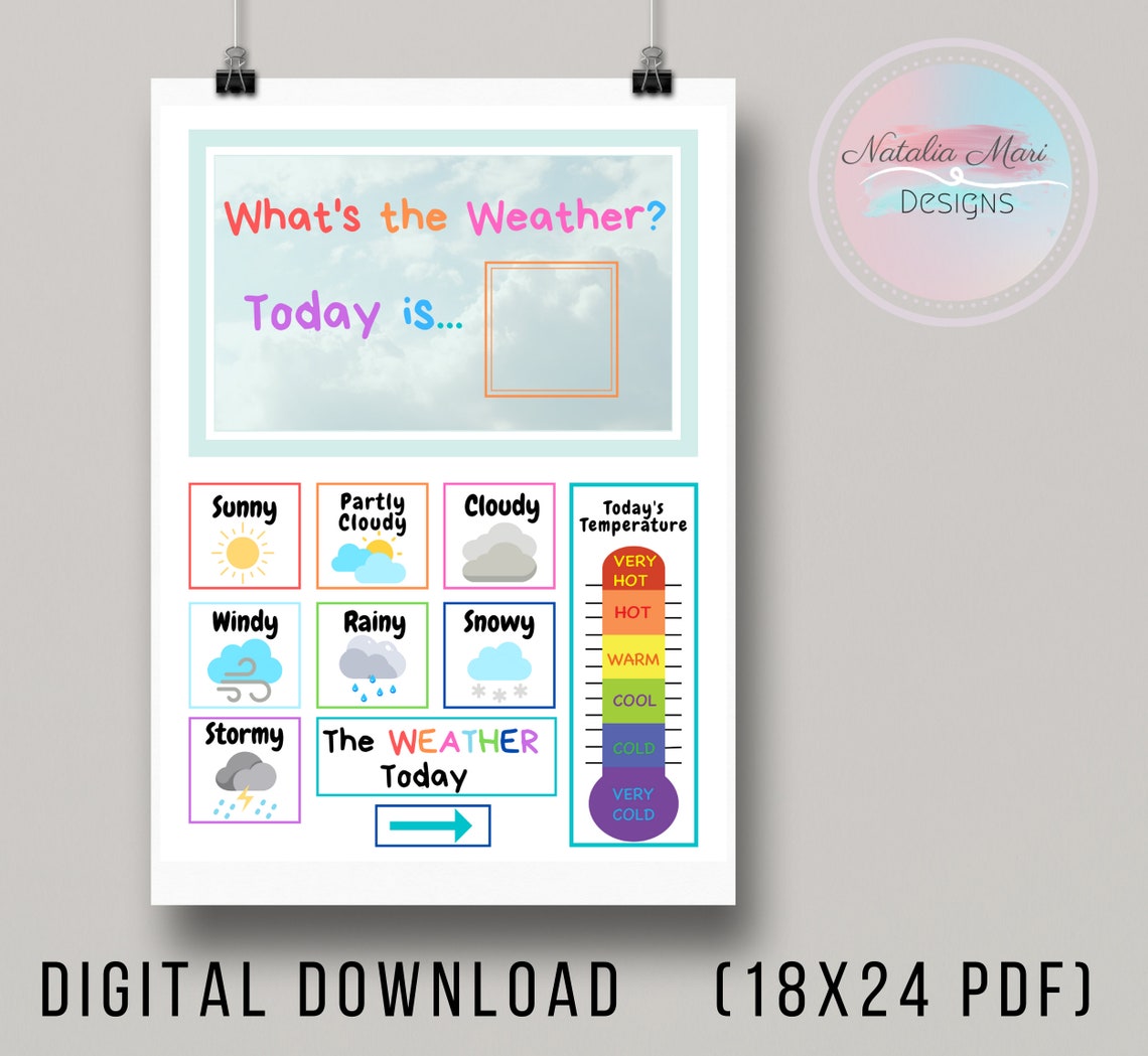Weather chart Educational kids learning chart of weather and | Etsy
