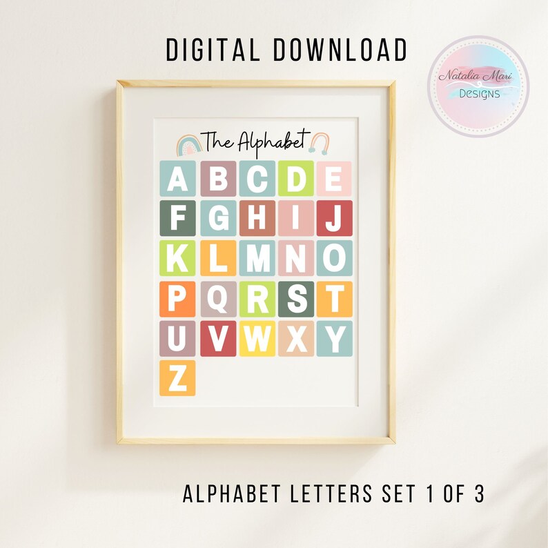 Educational Posters set of 3, Alphabet, Numbers 1-20, Basic Shapes, for ...