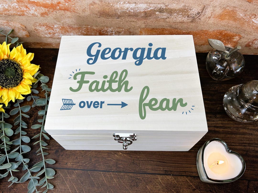 Faith Luxury Wooden Memory Keepsake Box - Faith Over Fear - Positivity ...
