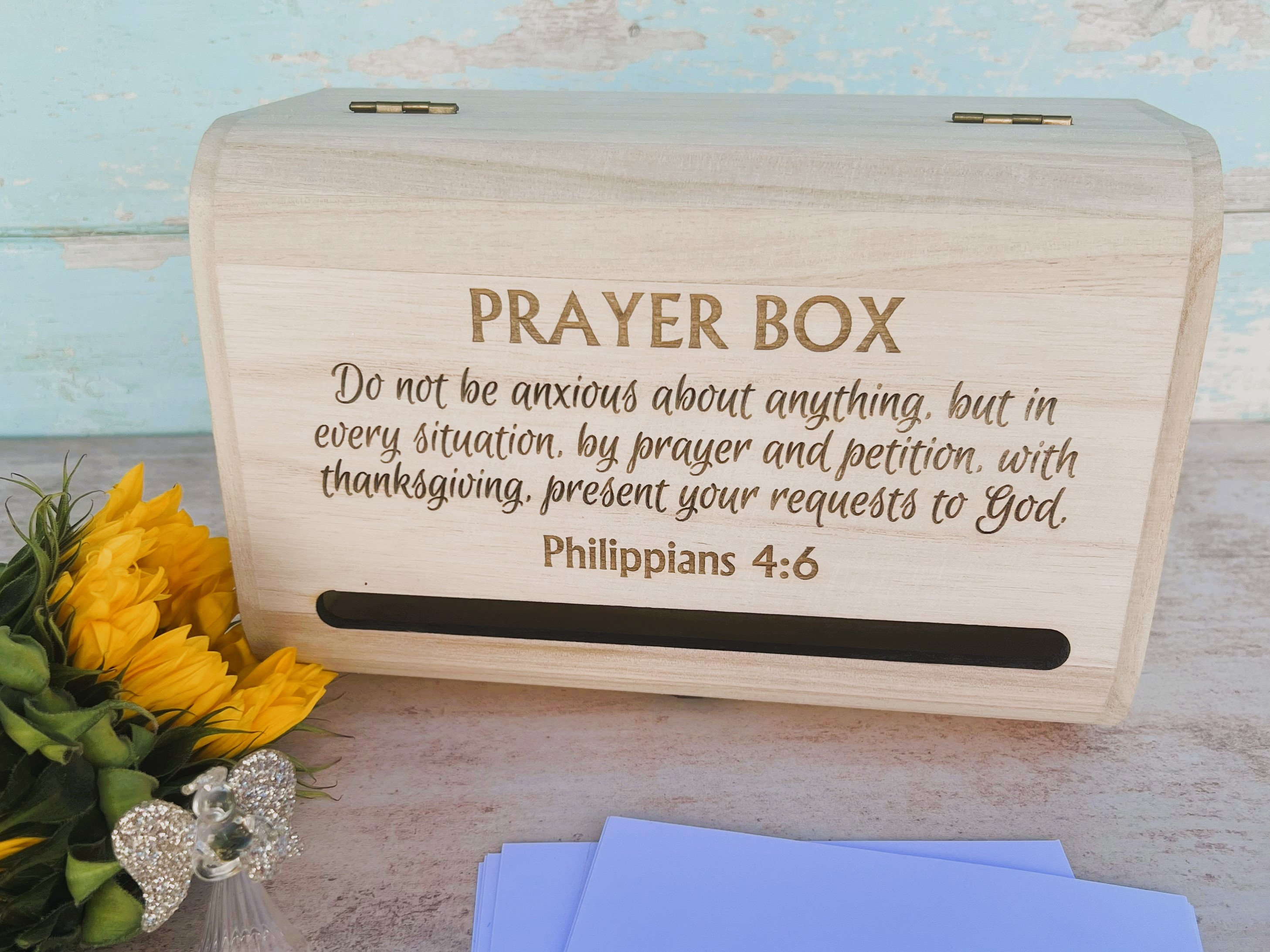 Philippians 4:6 Prayer Box Engraved Wooden Treasure Chest Style Box ...