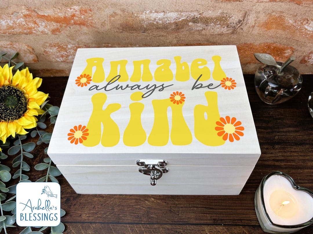 Colourful Personalised Wooden Memory Keepsake Box - Always Be Kind ...
