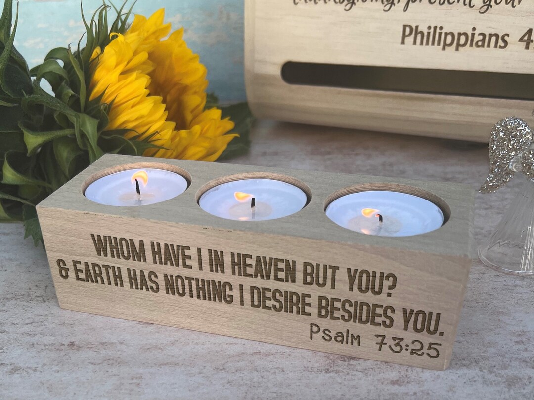Psalm 73:25 Wooden Tealight Candle Holder Prayer Bible Grief ...