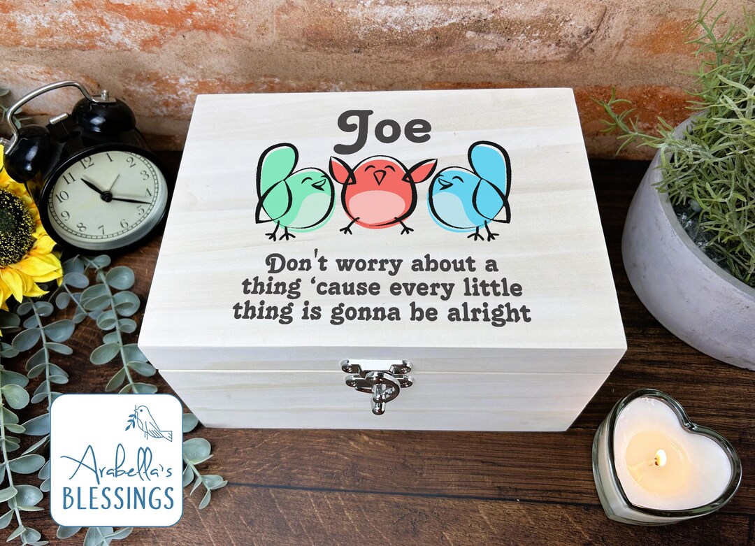 Colourful Three Little Birds Wooden Box - Memories Keepsakes - Worry ...