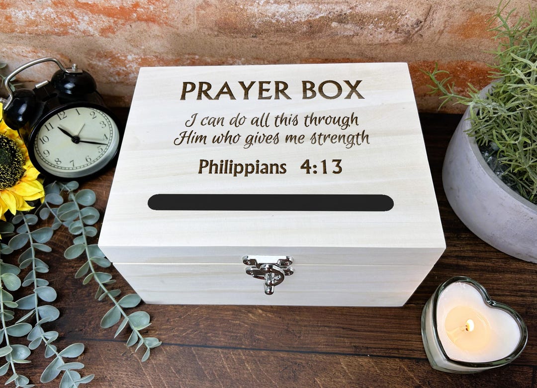 Philippians 4:13 Prayer Box - Engraved Wooden Box - Christianity Gift ...