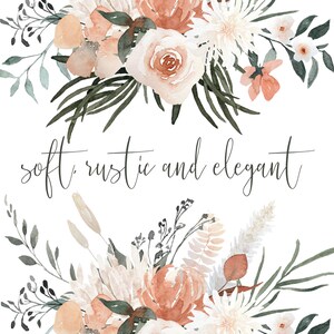 Boho Rust Orange Watercolor Flowers Hand Painted Watercolor Copper ...