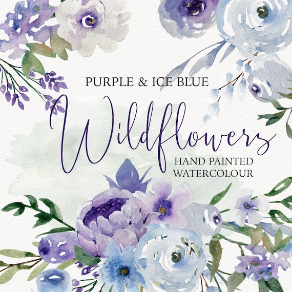 Purple and Blue Watercolor Wild Flowers Lilacs Roses Daisies - Etsy