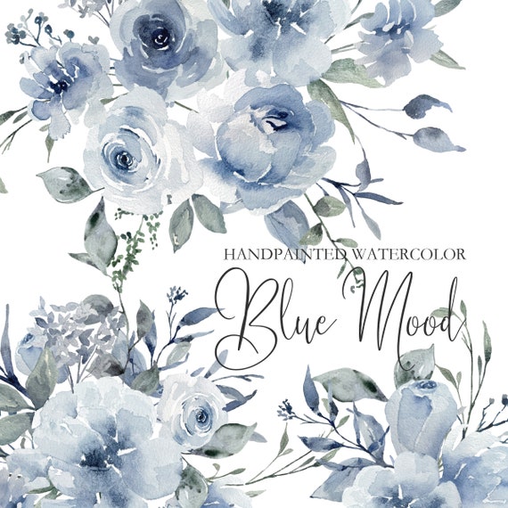 Dusty Blue Watercolor Florals Baby Blue Watercolor Flowers - Etsy