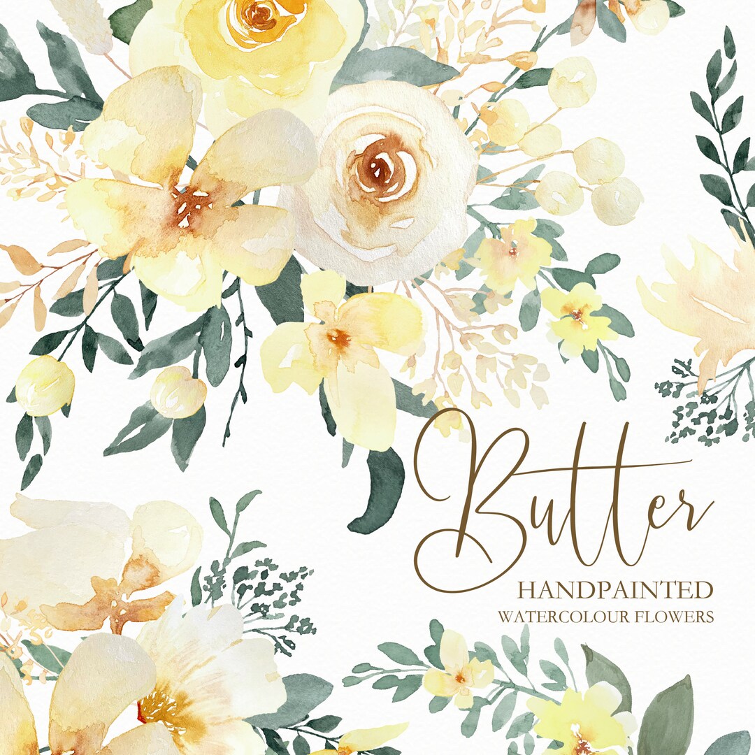 Yellow Watercolor Floral Clipart Light Yellow Floral Clipart Yellow ...