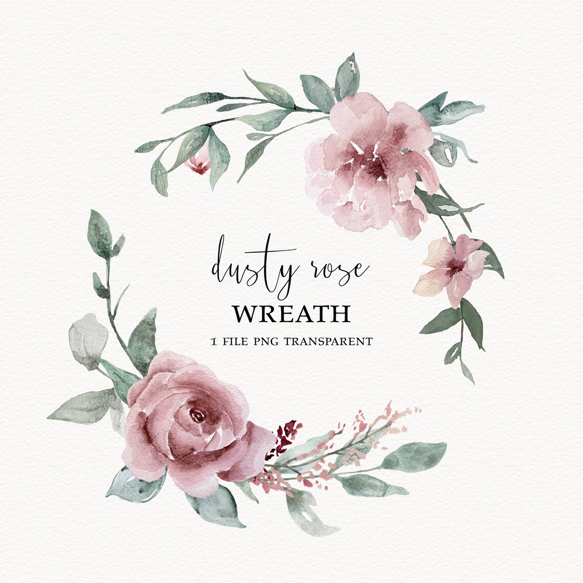 Rustic BOHO Dusty Rose Watercolor Wreath Pink Flowers Wedding Wreath ...