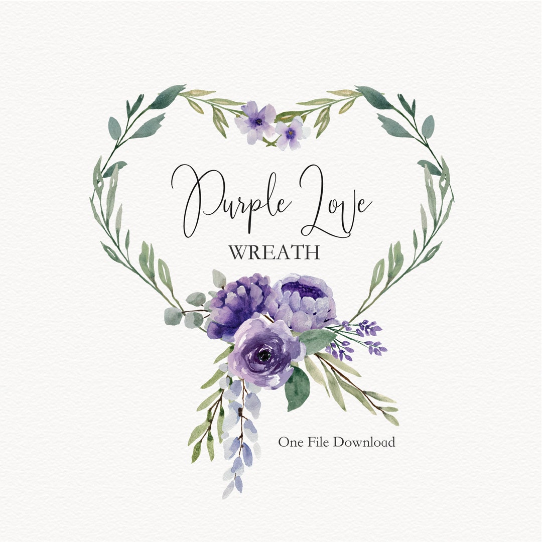 Purple Watercolor Floral Heart Wreath Purple Floral Clip Art Wedding ...