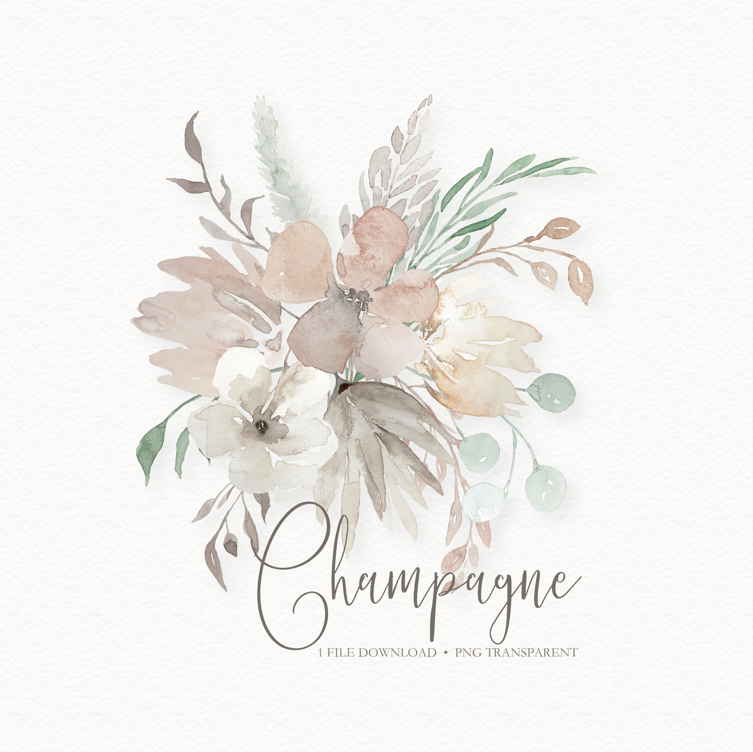 BOHO Cream Watercolor Floral Clip Art Champagne Watercolor - Etsy