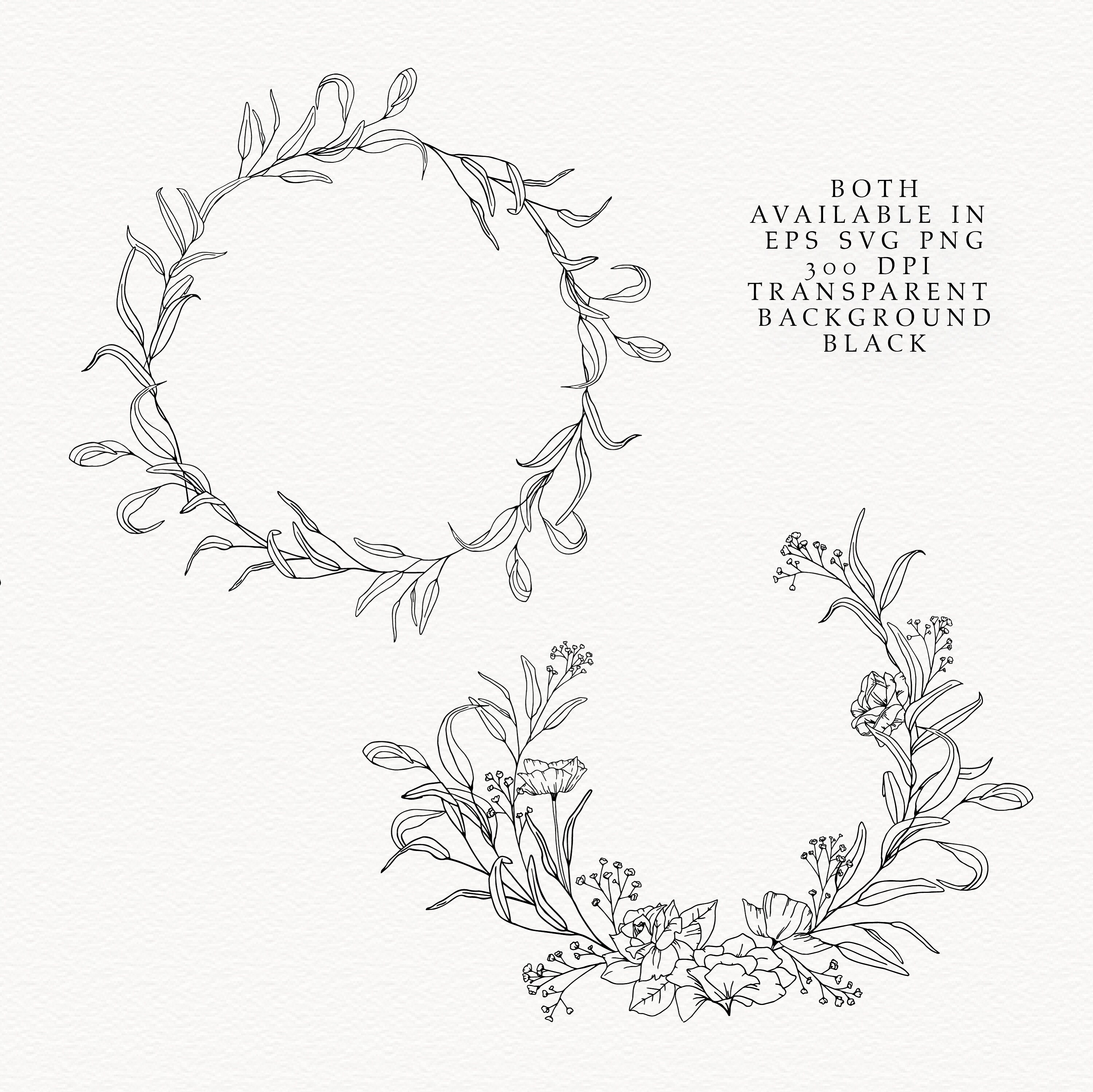 Floral Line Art Wreaths, Eucalyptus Line Art Wreaths, Botanical Line ...