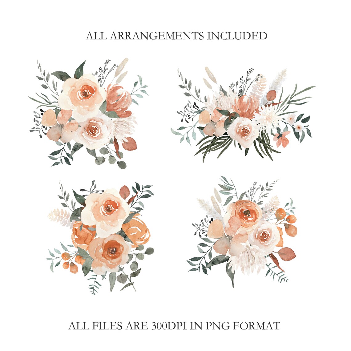 Boho Rust Orange Watercolor Flowers Hand Painted Watercolor - Etsy