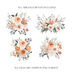 Boho Rust Orange Watercolor Flowers Hand Painted Watercolor Copper ...