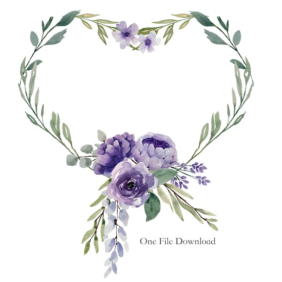 Blue Purple Watercolor Flower Wreath Clip Art Purple Watercolor