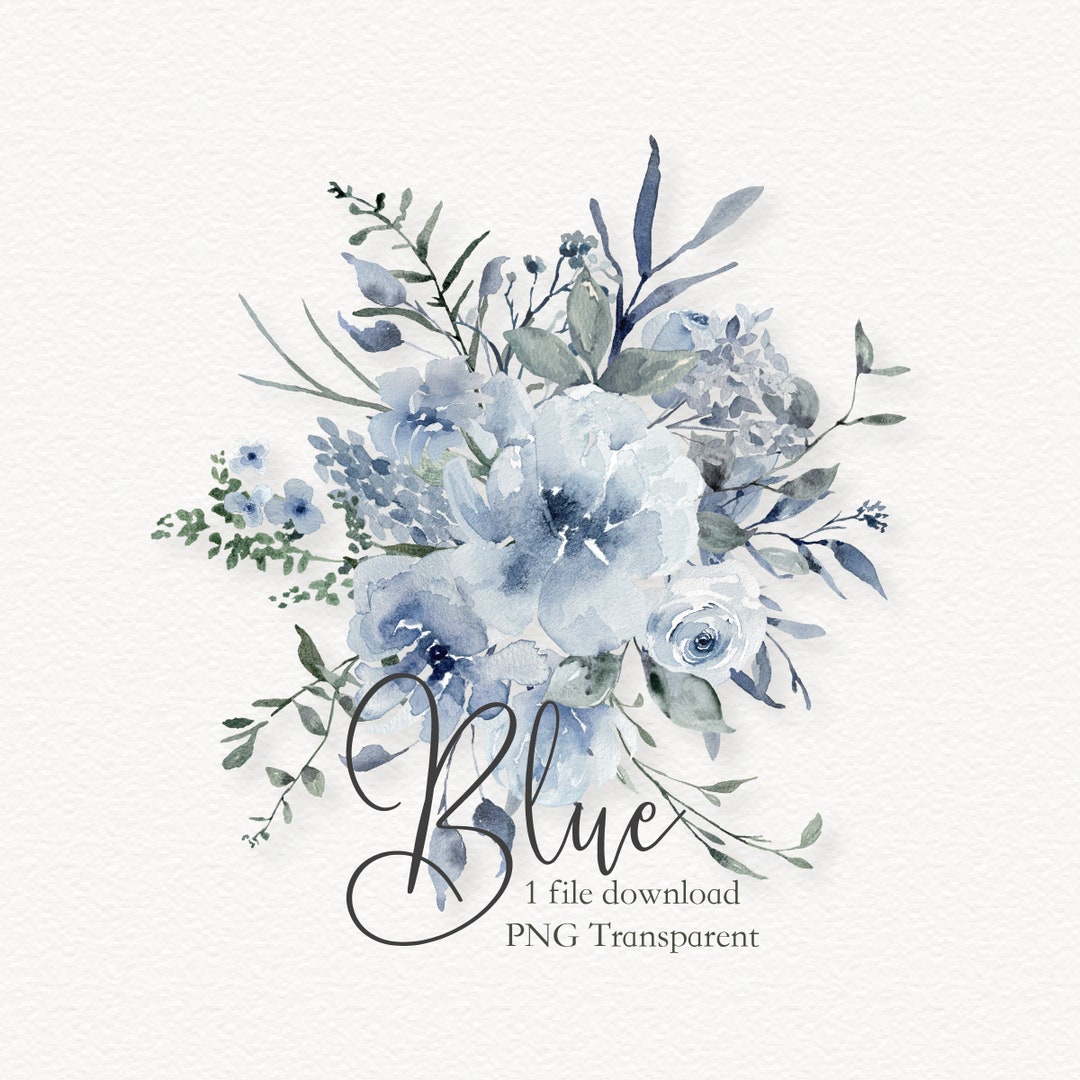 Dusty Blue Floral Watercolor, Baby Blue Lilacs, Roses Watercolor Hand ...