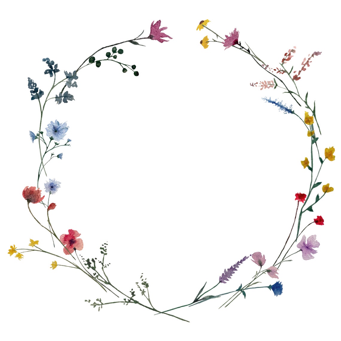 Wildflower Watercolor Wreath Clip Art Spring Summer Fall Red - Etsy