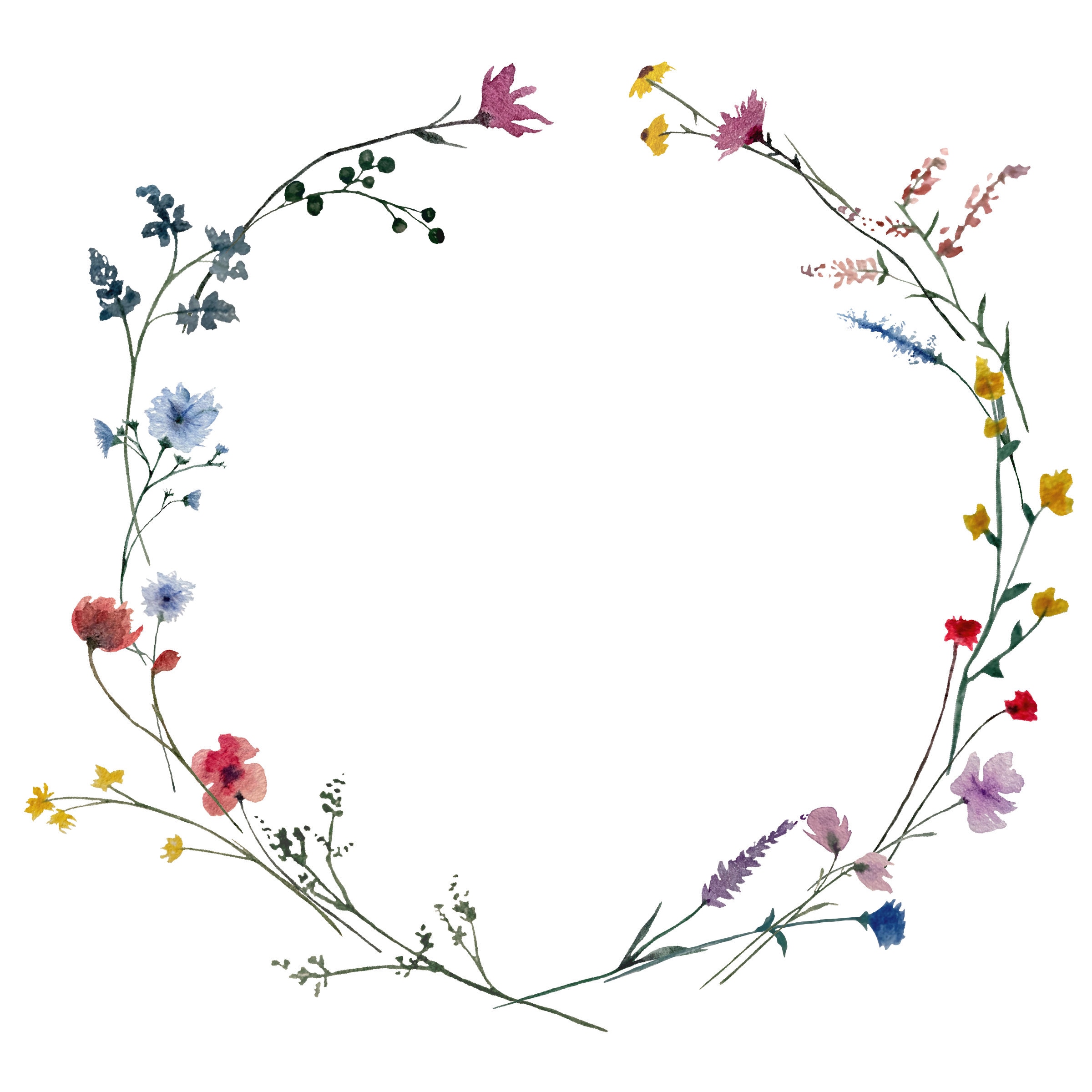 Wildflower Watercolor Wreath Clip Art Spring Summer Fall Red Blue ...