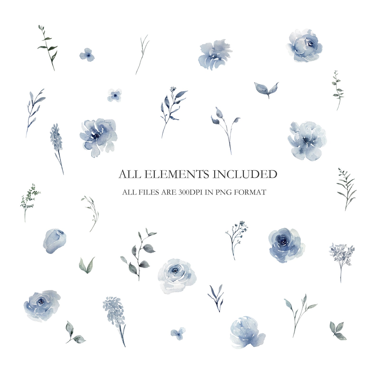 Dusty Blue Watercolor Florals Baby Blue Watercolor Flowers - Etsy