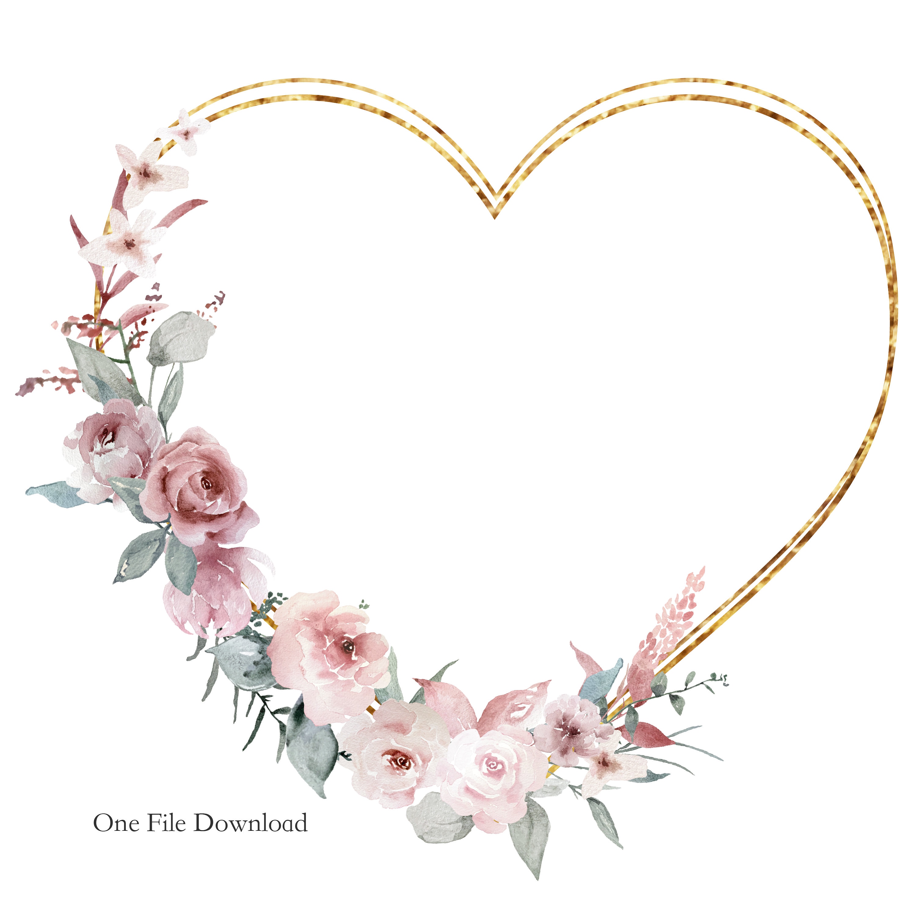Dusty Rose Flower Heart Watercolor Wreath Dusty Pink Wedding Shower ...
