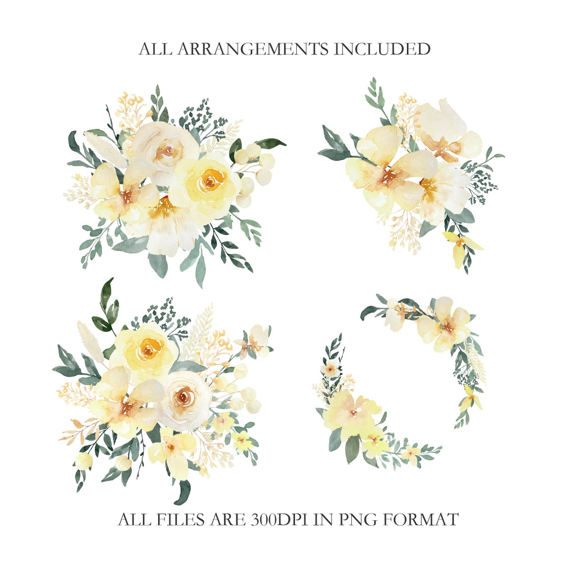 Yellow Watercolor Floral Clipart Light Yellow Floral Clipart - Etsy