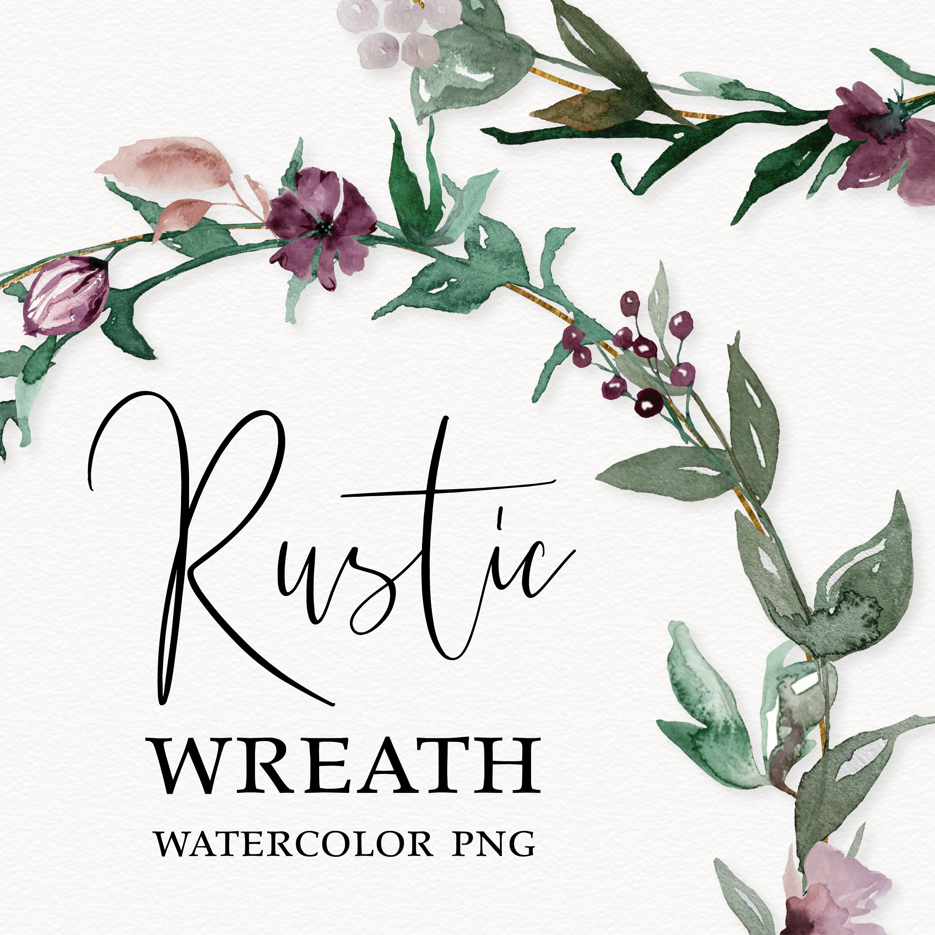 Plum Watercolor Floral Wreath Clip Art Purple Floral Wreath | Etsy