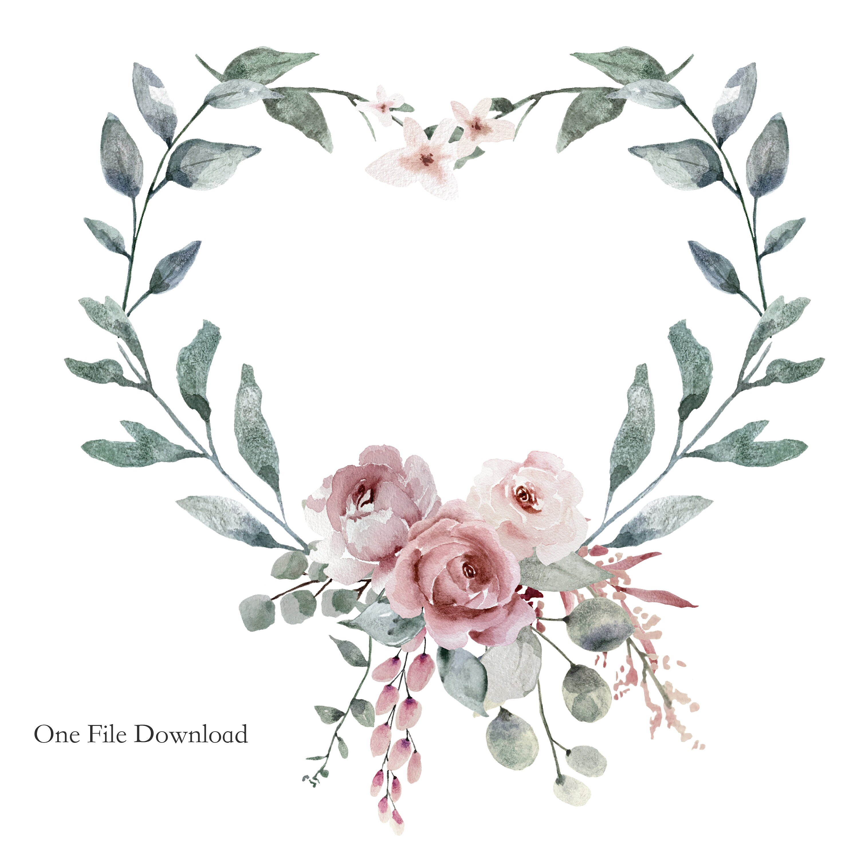Dusty Rose Watercolor Floral Heart Wreath Pink Flowers Transparent ...