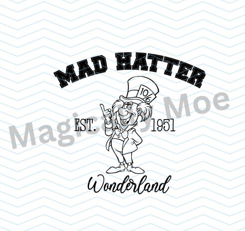 Alice in Wonderland Mad Hatter College Tee SVG - Etsy