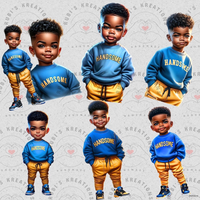 Black Boys PNG Clipart Bundle: Afro Kids T-shirt Designs (digital ...