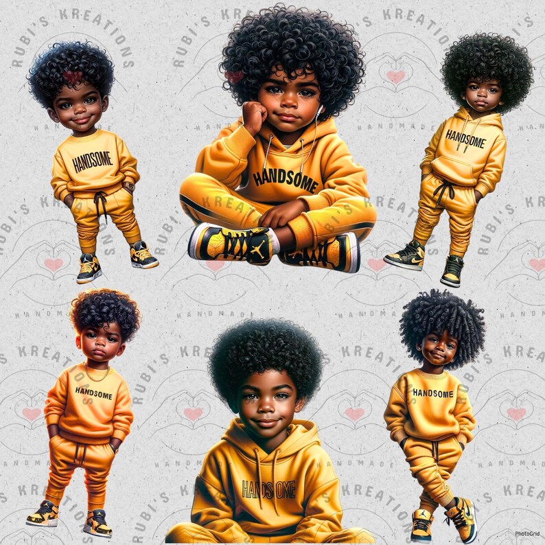Black Boys PNG Clipart Bundle: Afro Kids T-shirt Designs (digital ...