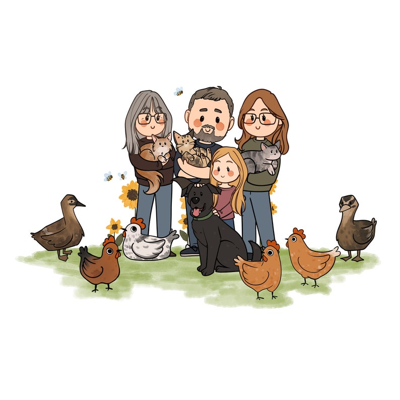 Family Portrait Cartoon Portrait Custom Cartoon Portrait - Etsy