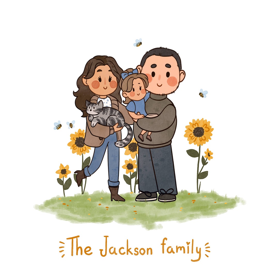 Family Portrait, Cartoon Portrait, Custom Cartoon Portrait, Family ...
