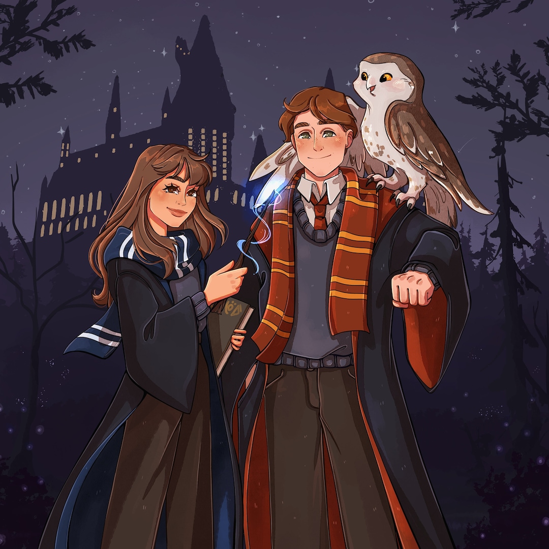 Custom Portrait, Couple Portrait Cartoon, Wizard Portrait, Witch ...