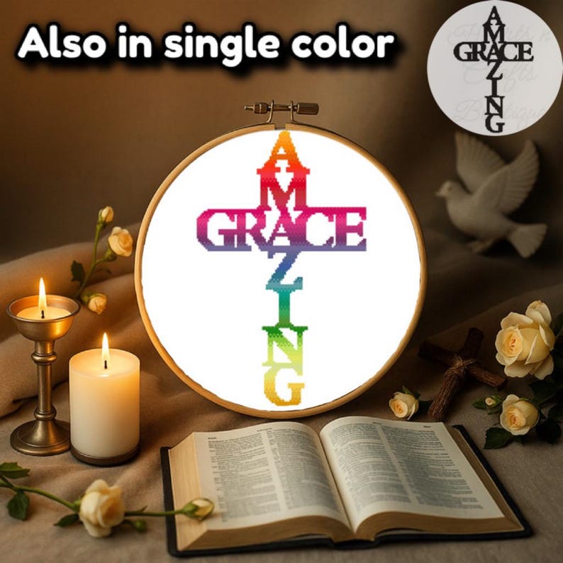 Amazing Grace Cross Stitch Pattern, Christian Cross Stitch, Jesus Cross ...