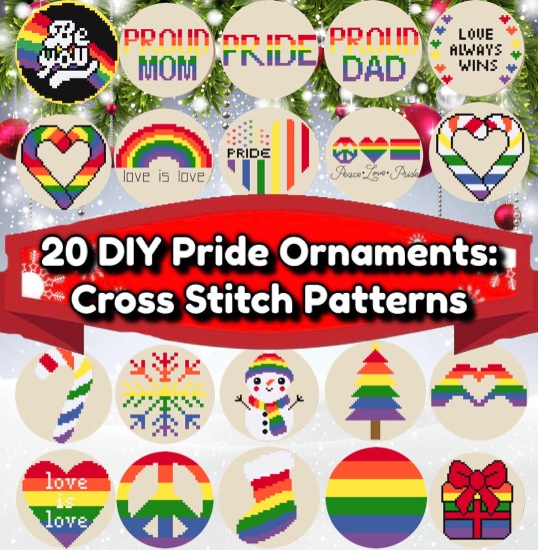 Mini Pride Christmas Stitch Pattern, Lesbian Cross Stitch, Lgbt Cross ...