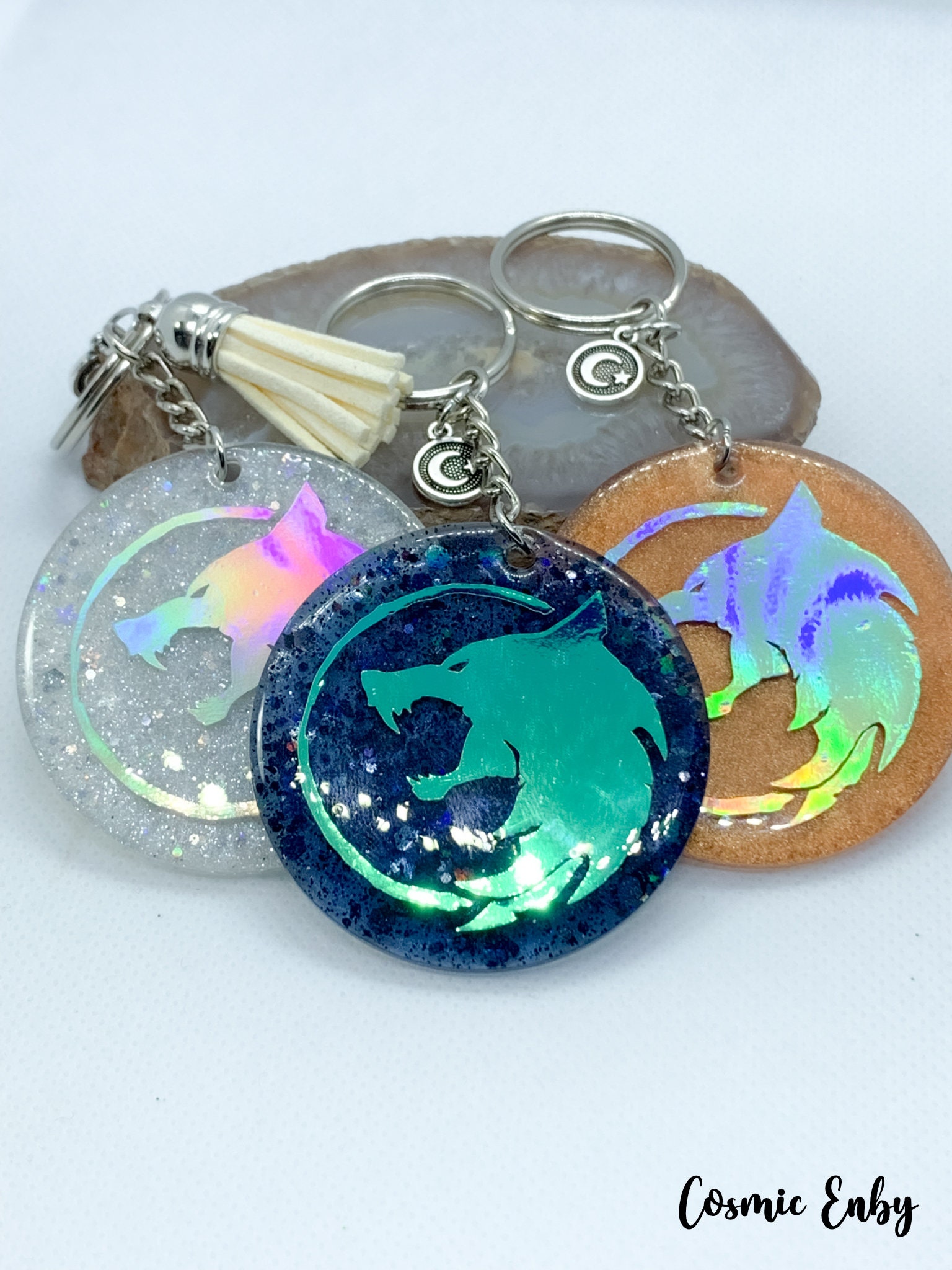 Witcher White Wolf Keychain Various Resin Colors - Etsy