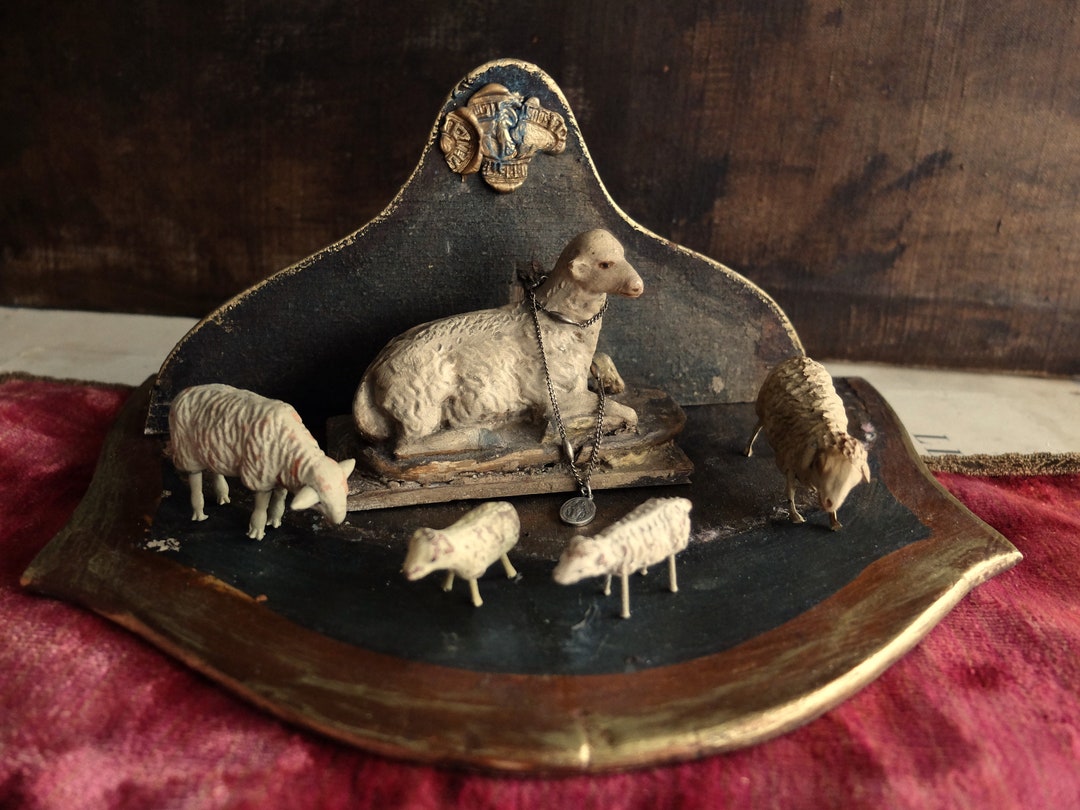 RESERVED/ Third Payment/ Antique Sheep Set/ Terracotta and Lead Legs ...