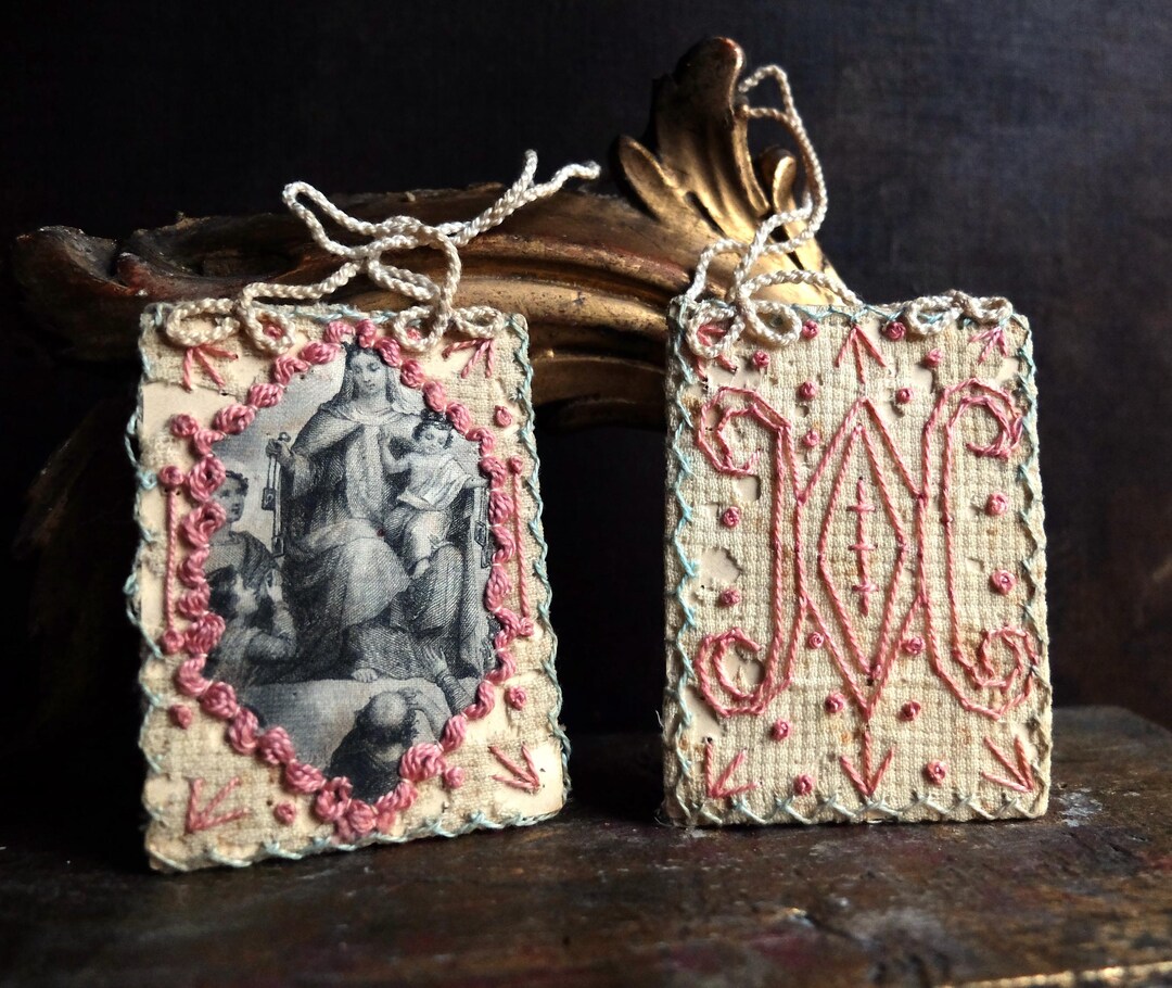 Antique Scapular/ Spanish Religious Art/ Embroidery Scapular - Etsy